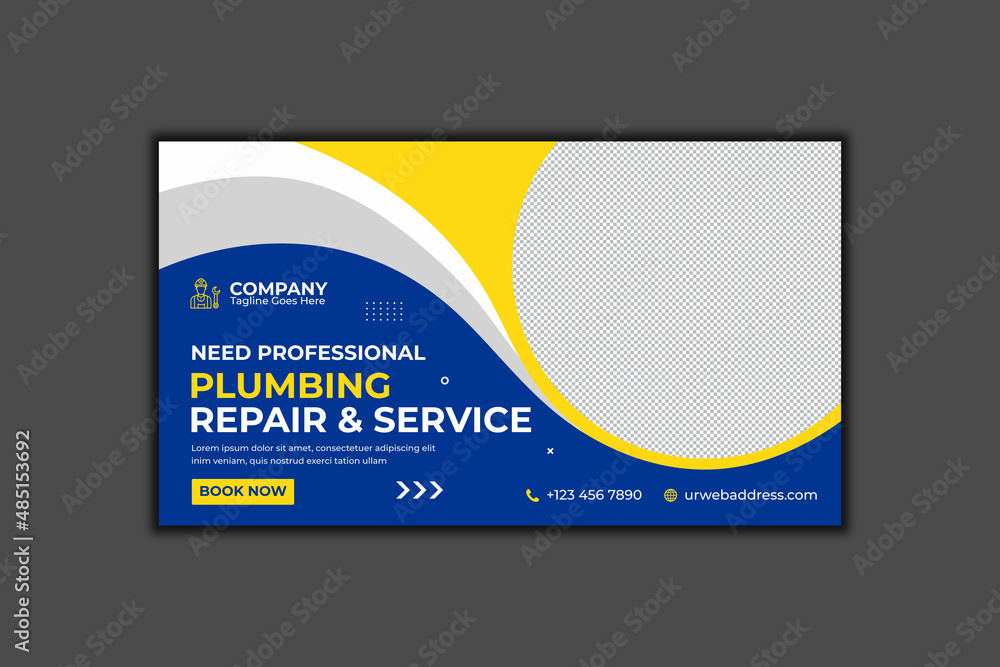 Plumbing Service YouTube Thumbnail Template Design and Web Banner Stock ...