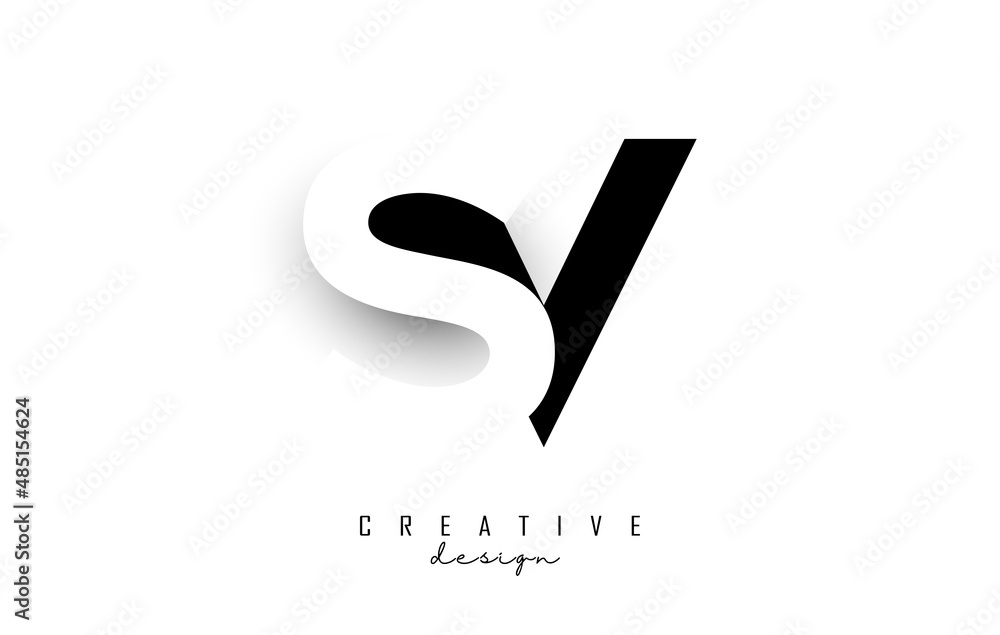 SV letters Logo with negative space design and shadow. Letter with ...