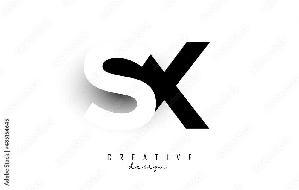 SX letters Logo with negative space design and shadow. Letter with ...