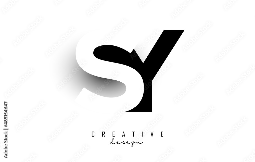 SY letters Logo with negative space design and shadow. Letter with ...