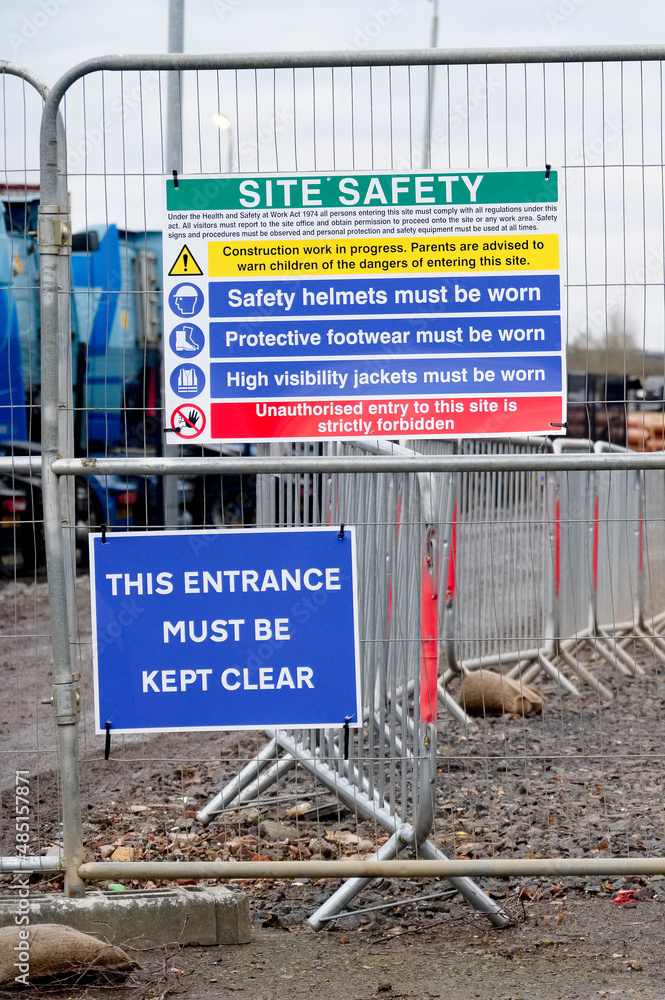 Construction site health and safety message rules sign board signage on ...