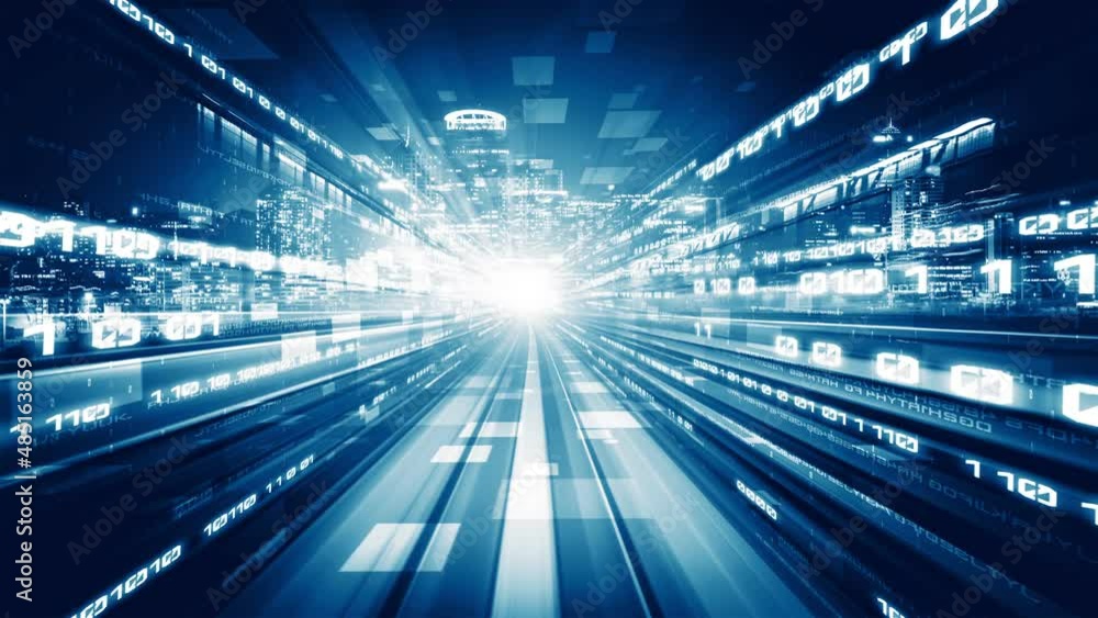 Loopable video of digital data flow on road in concept of program ...