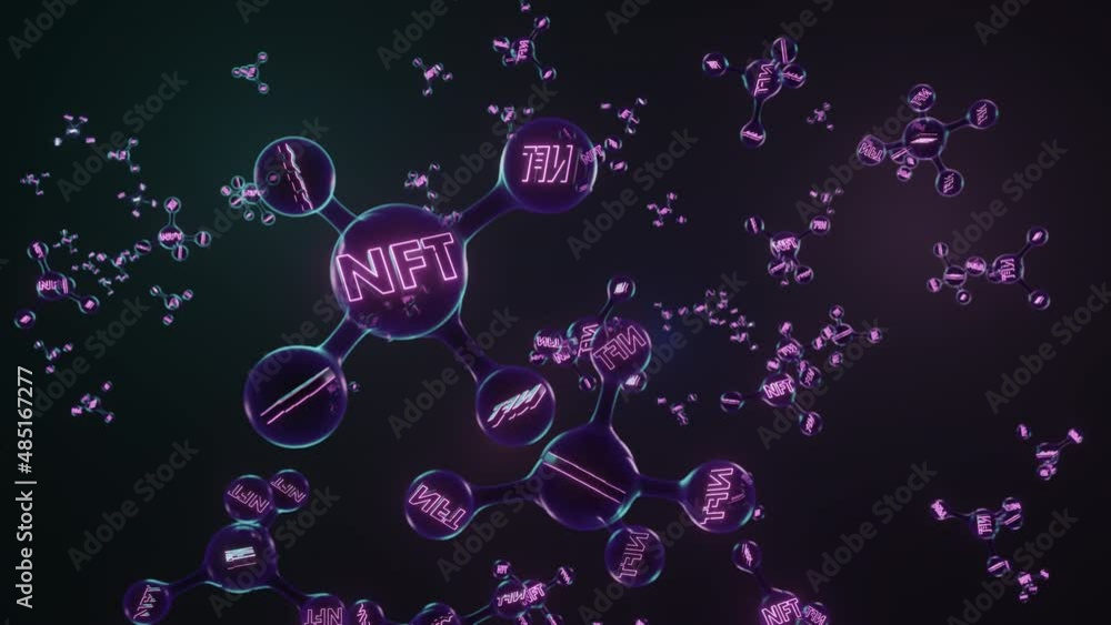 NFT non fungible token neon concept. 3d render Stock Video | Adobe Stock