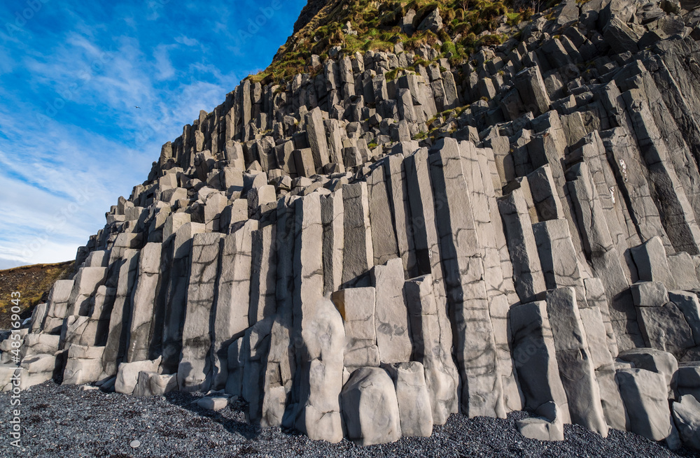 The famous Black Sand ocean Beach, mount Reynisfjall and Picturesque ...