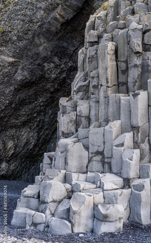 Basalt rock pillars columns at Reynisfjara beach near Vik, South ...