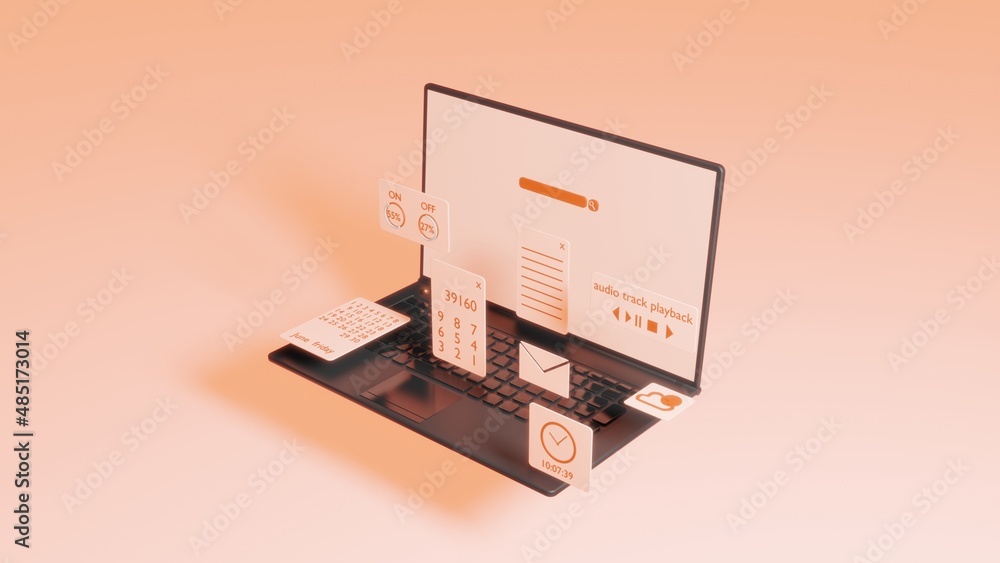 User interface of modern computer with UI widgets of programs. Stock ...