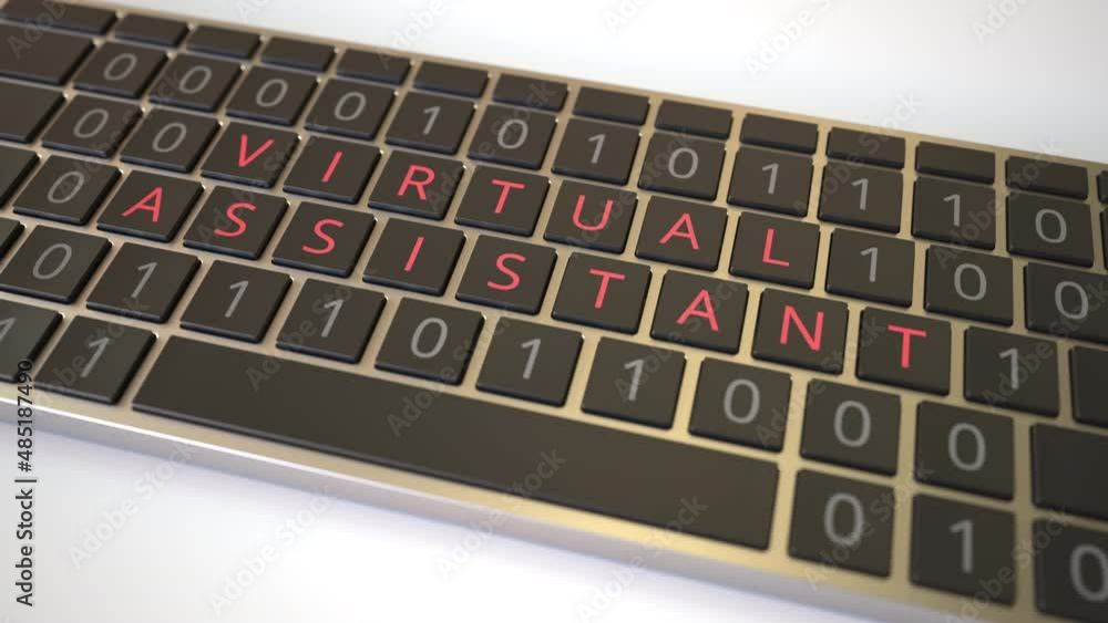 VIRTUAL ASSISTANT text being revealed with flipping keys of computer ...