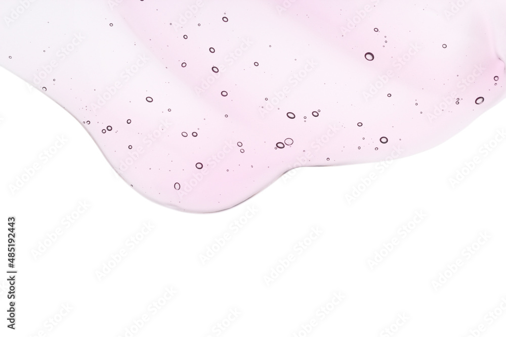 Liquid serum gel texture. Pink toner puddle with bubbles. Transparent ...