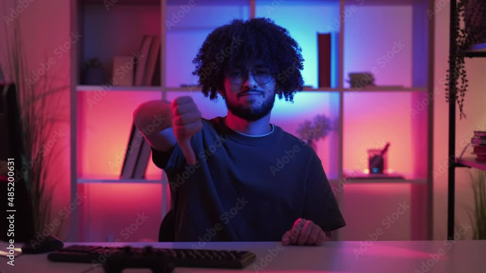 Bad choice. Hipster man. Meme expression. Displeased guy showing thumbs ...