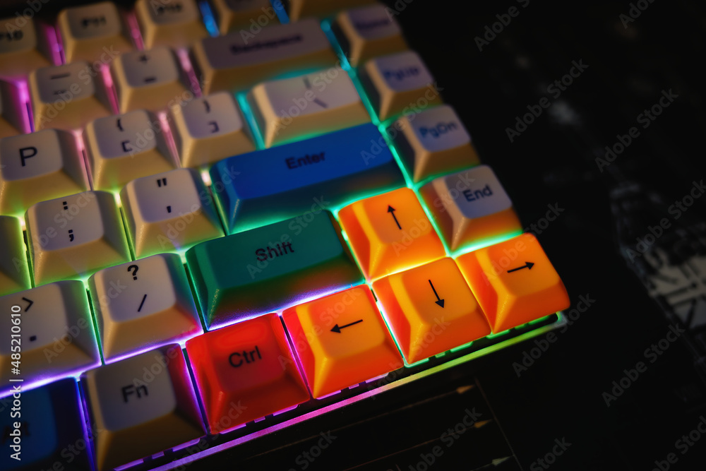 Control keys on led rgb keyboard background Stock Photo | Adobe Stock
