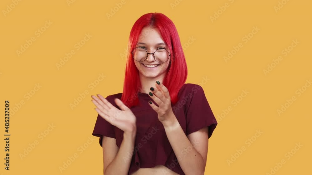 Clapping woman. Proud satisfaction. Congratulation gesture. Boomerang ...