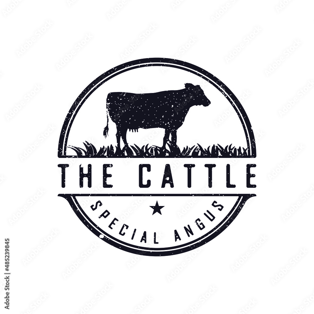 Retro Vintage Cattle Angus Beef Emblem Label Livestock logo design ...