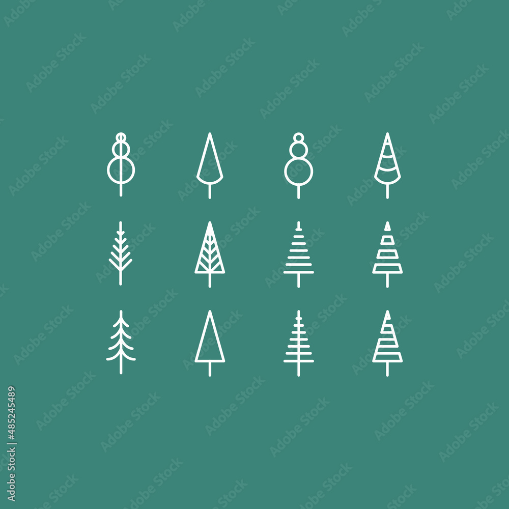 Set of pines tree logo line art simple icon isolated vector ...