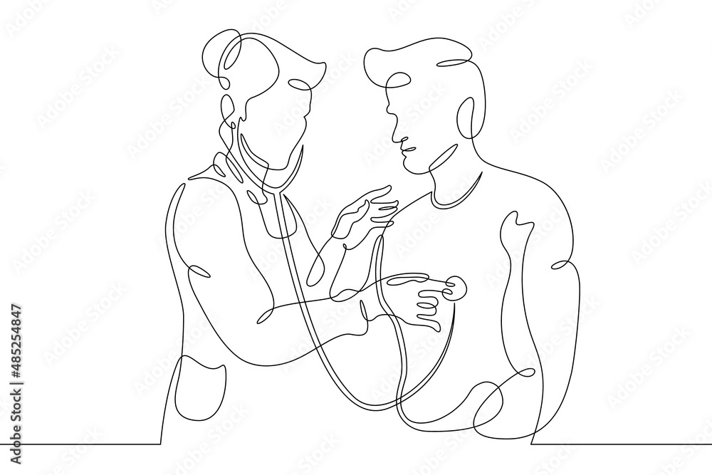 One continuous line.Doctor accepts the patient. The therapist checks ...