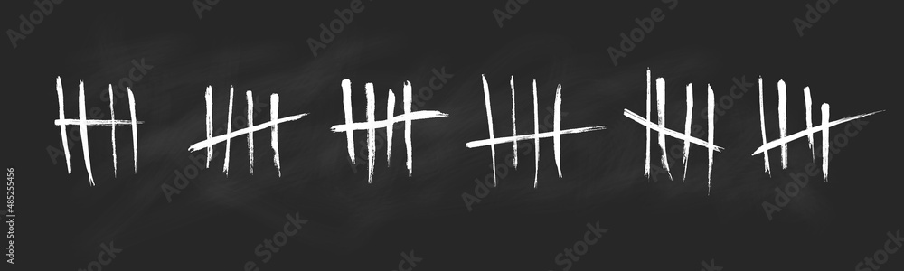 Tally mark. Prison counting lines set, white slash scratches on the ...