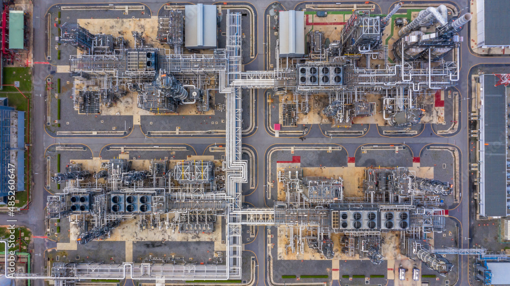 Oil refinery plant at industrial zone, Aerial view oil and gas business ...