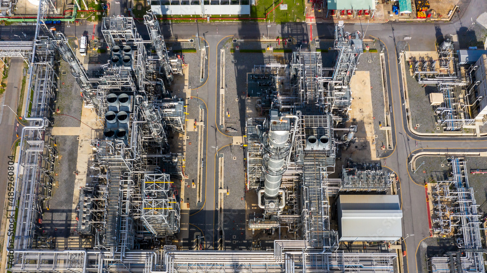 Oil refinery plant at industrial zone, Aerial view oil and gas business ...