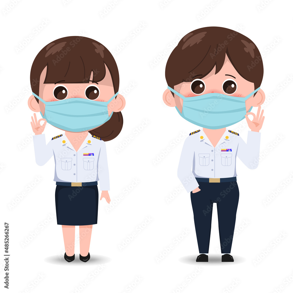 Cute cartoon Employment wearing a face mask with hand drawn character ...