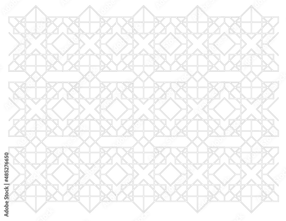 Black and white 2D CAD drawing of Islamic geometric pattern. Islamic ...