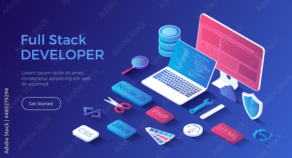 Vetor de Full Stack Developer. Programmer who can work with software ...
