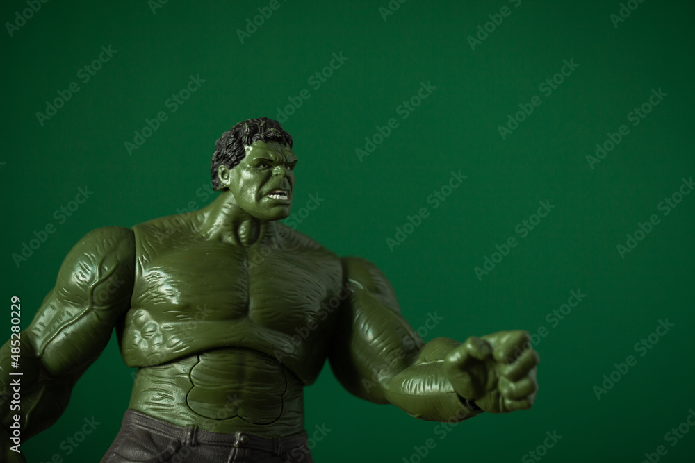 KYIV, UKRAINE - August 03: Marvel Superhero toy editorial on the green ...