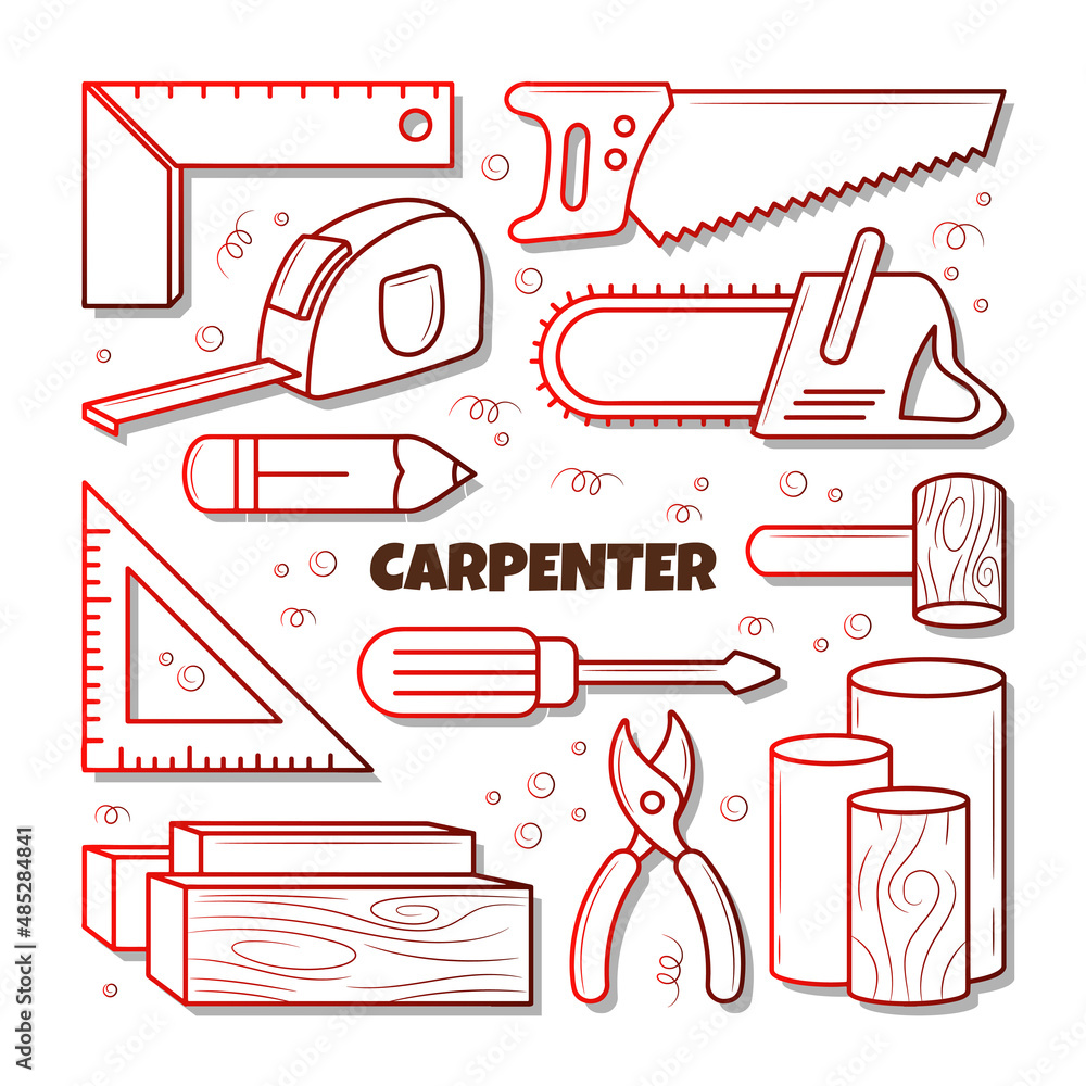 Carpenter simple tools clipart collection with gradient hand drawn ...