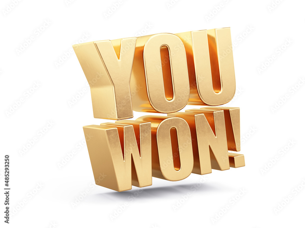 3d golden You Won words isolated on white - 3d rendering Stock ...
