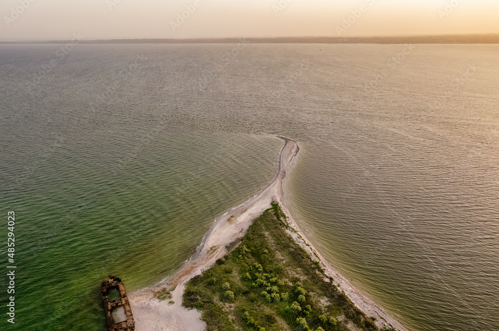 Kinburn Spit, Ukraine, aerial view. Black Sea, wild nature, beautiful ...
