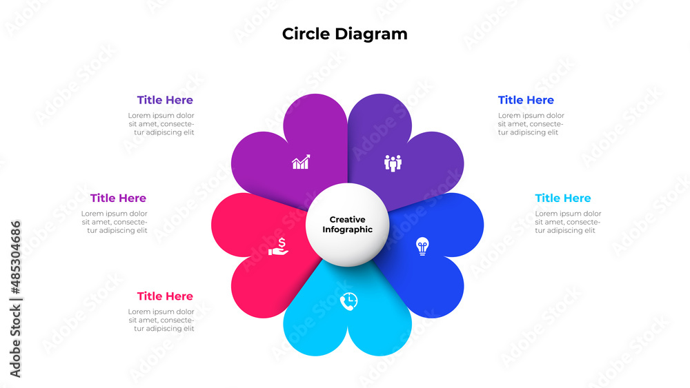 Diagram with five parts in the form of a heart with a circle in the ...