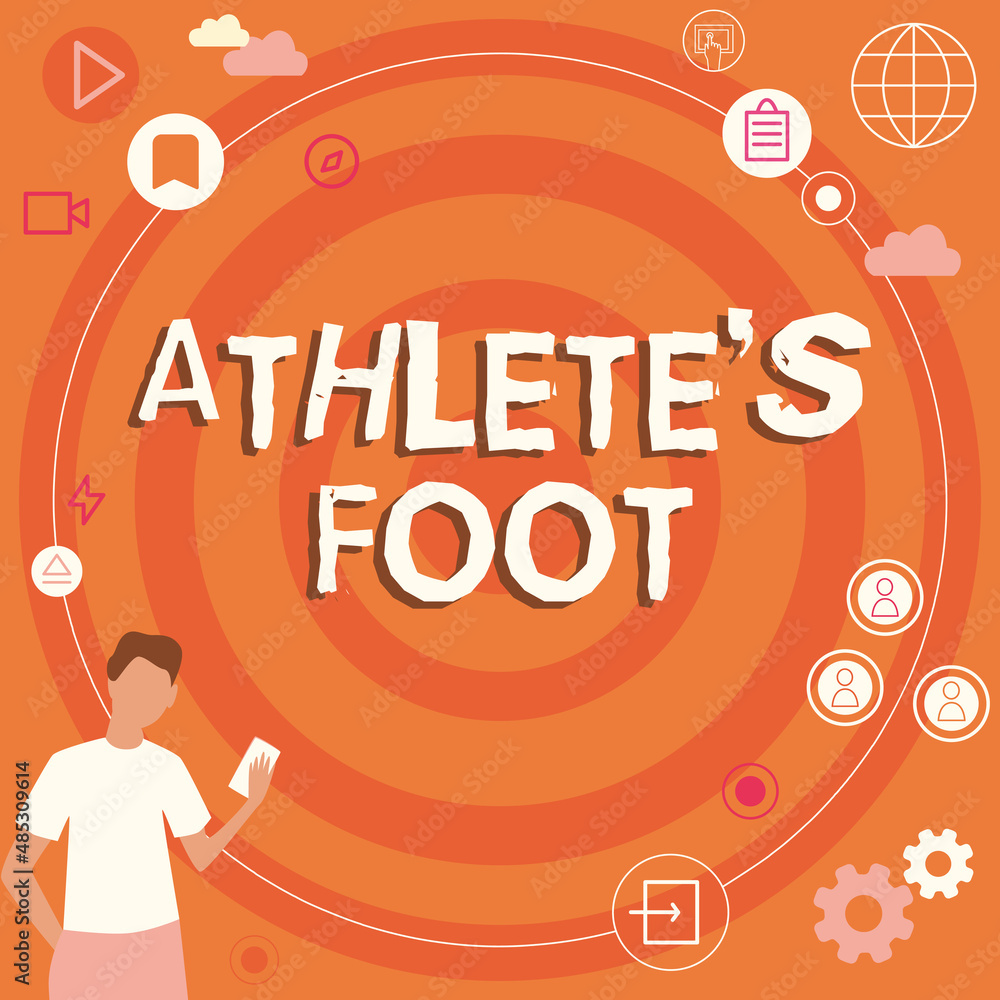 Hand writing sign Athlete S Is Foot. Word Written on a fungus infection ...