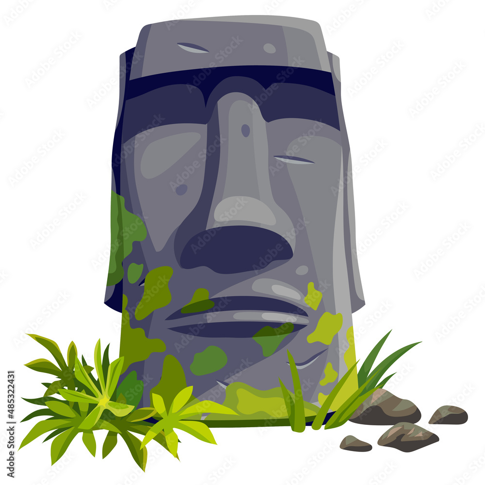 Moai on Easter island. Isolated vector cartoon stone sculpture. Ancient ...