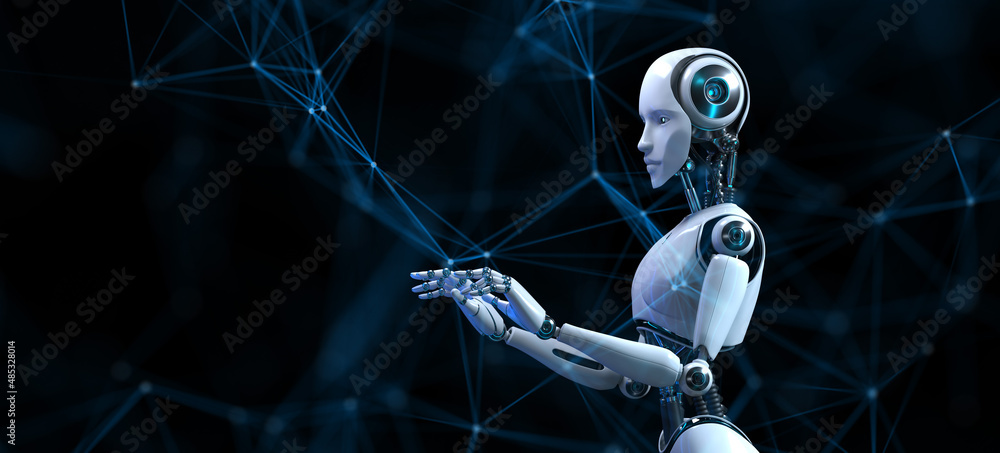 Cyborg Robot 3d render plexus background robotic process automation AI ...