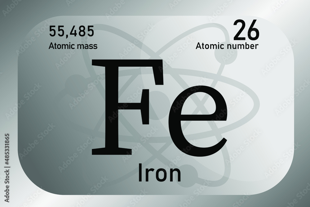 Vector illustration of a sign, symbol of the iron atom, an element of ...