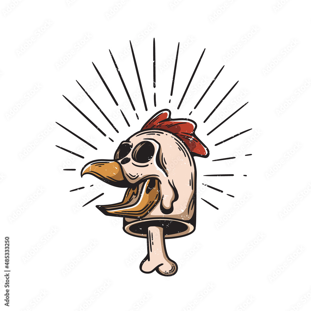 vintage style chicken head skull illustration Stock Vector | Adobe Stock