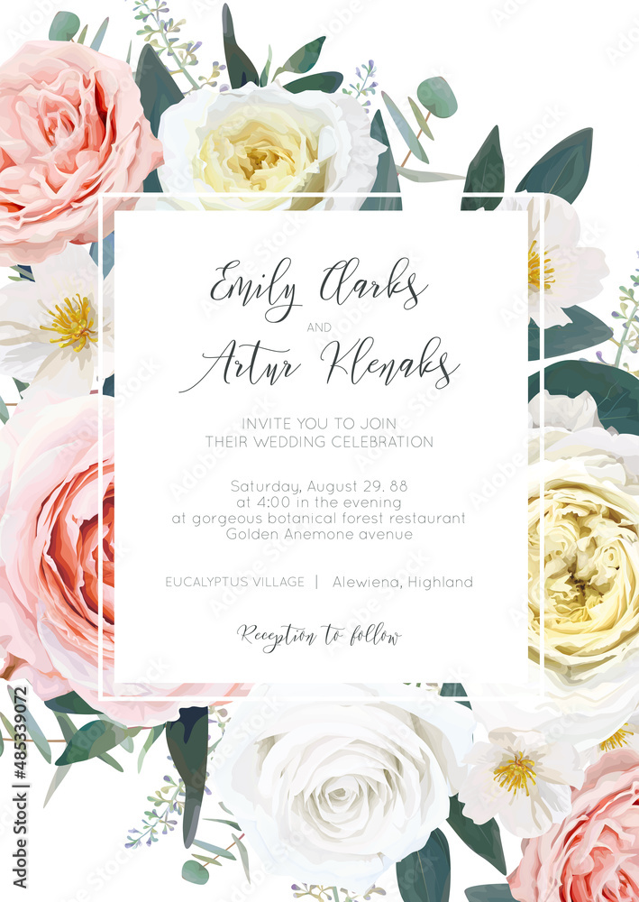 Floral wedding invite, invitation, poster, banner design. Elegant ...
