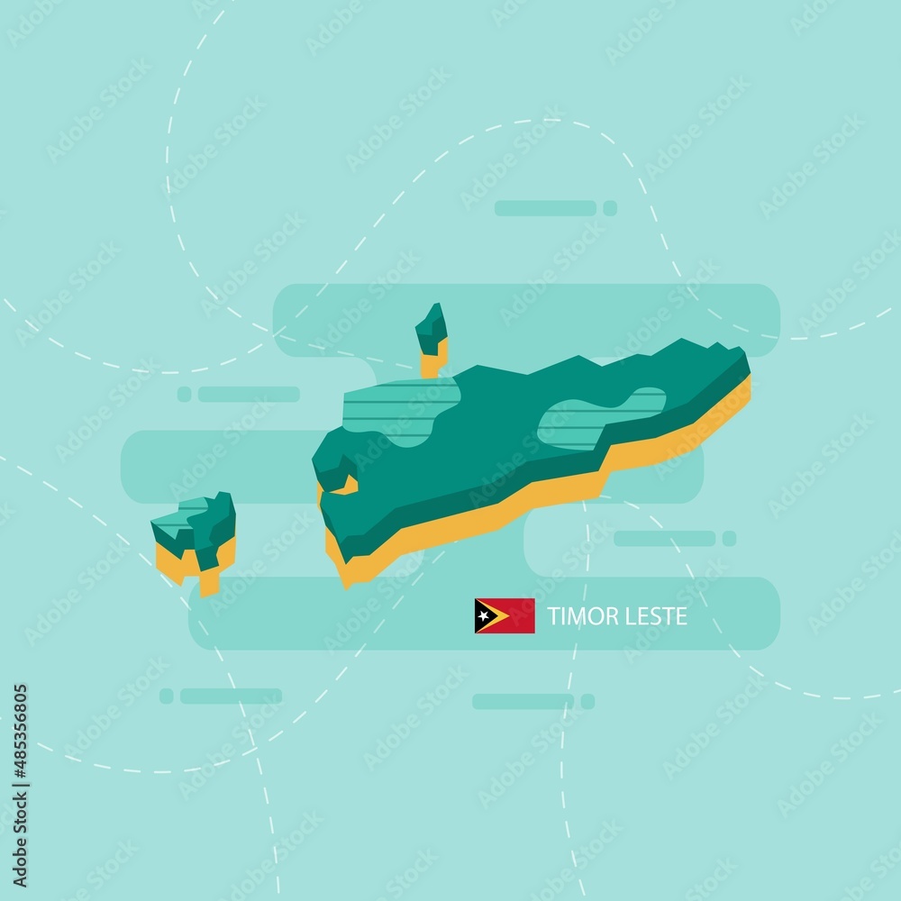 3d vector map of Timor Leste with name and flag of country on light ...