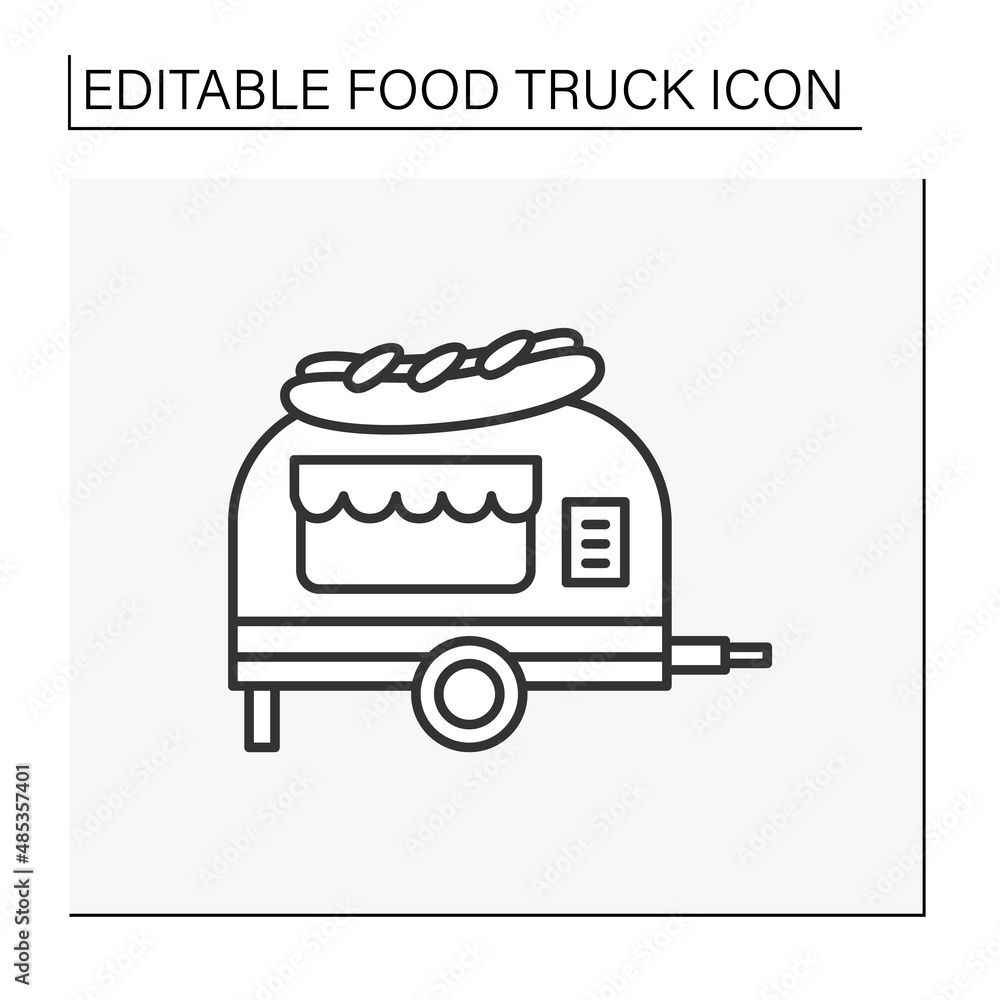 Hot dog cart line icon. Mobile food stands for preparing and selling ...