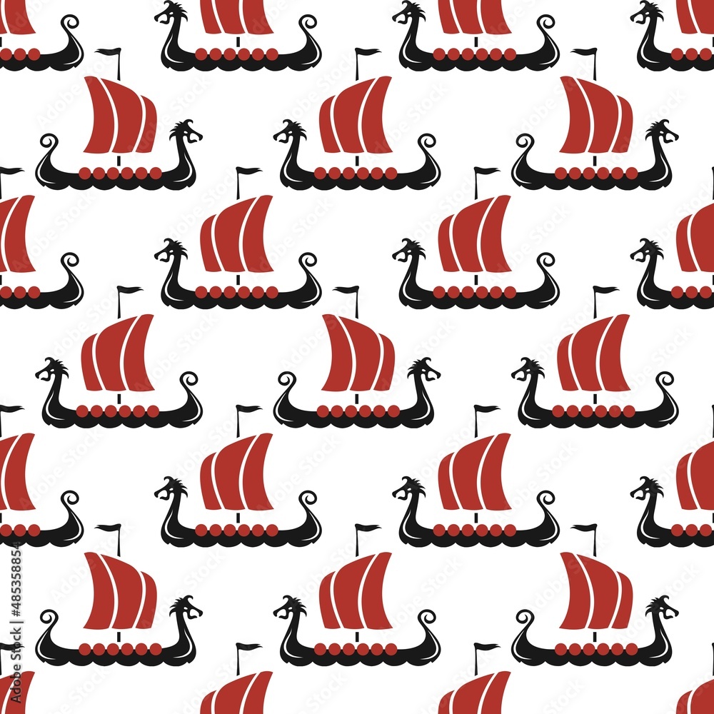 Drakkar vikings pattern vector illustration. Viking transport warship ...