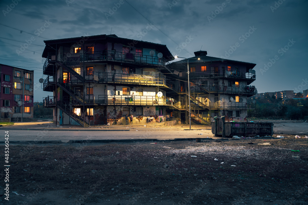 Living in poverty. Gypsy ghetto Lunik IX in Kosice - shabby tower ...