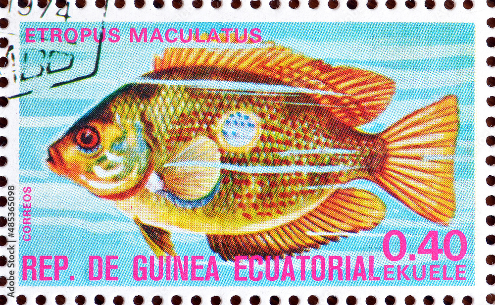 Cancelled postage stamp printed by Equatorial Guinea, that shows The ...