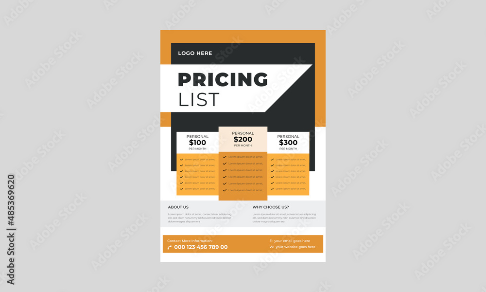 Pricing Sheet Flyer, Vector Pricing Table for Websites and Applications ...