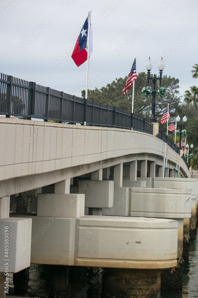 The Balboa Island Bridge in Newport Beach Allowing Access to the Island and Flying National and ...