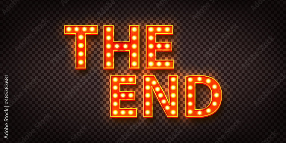 Vector realistic isolated retro marquee text logo of The End on the ...