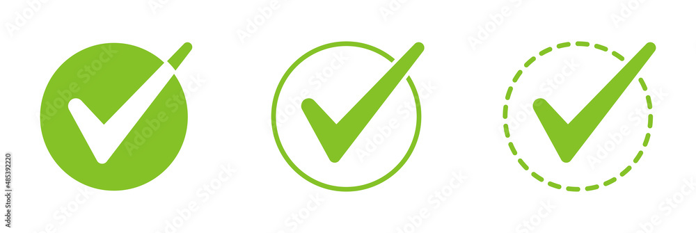 Green check mark icon set. Vector illustration isolated on white ...
