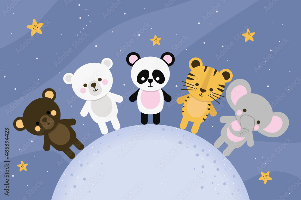 baby animals on moon Stock Vector | Adobe Stock