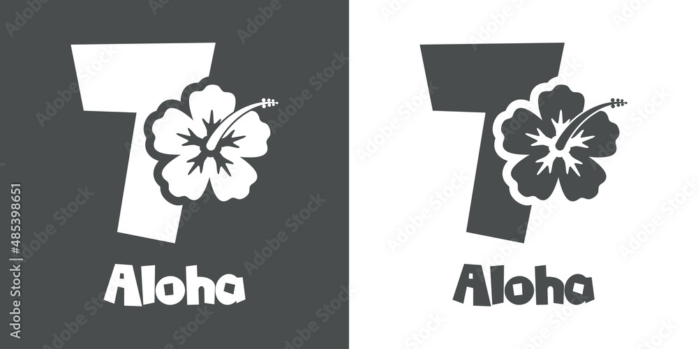 Logotipo texto Aloha con número 7 en tipografía tiki con silueta de ...