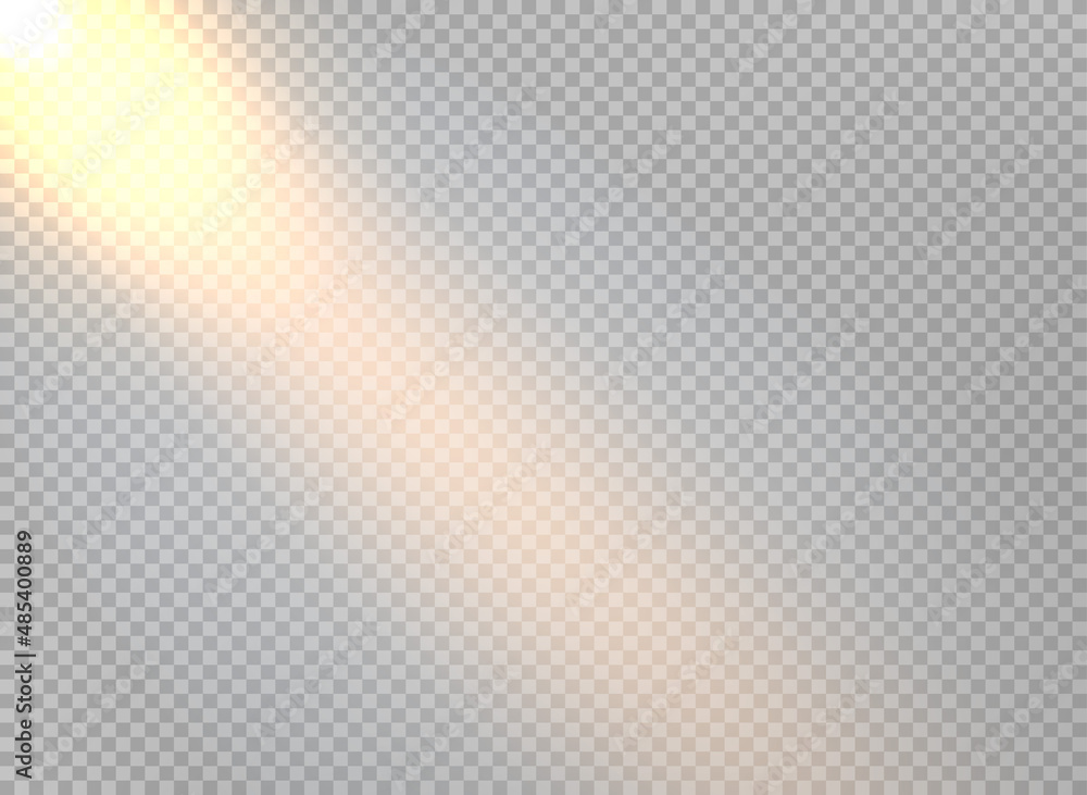 Yellow sun rays diaonal direction. Vector template with transparent ...