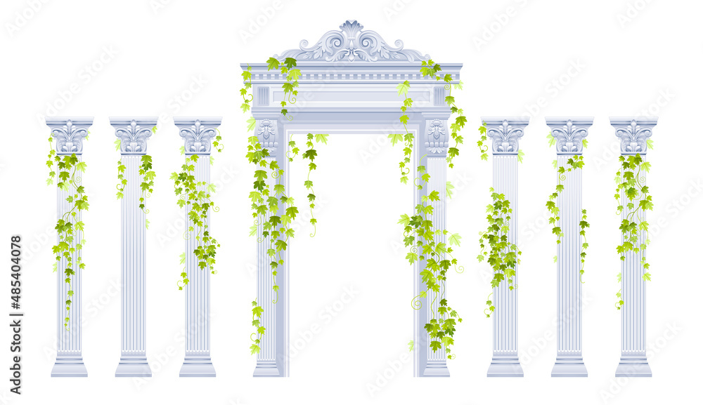 Greek arch pillar vector set with ivy plant. Roman antique architecture ... Greek arch pillar vector set with ivy plant. Roman antique architecture ...