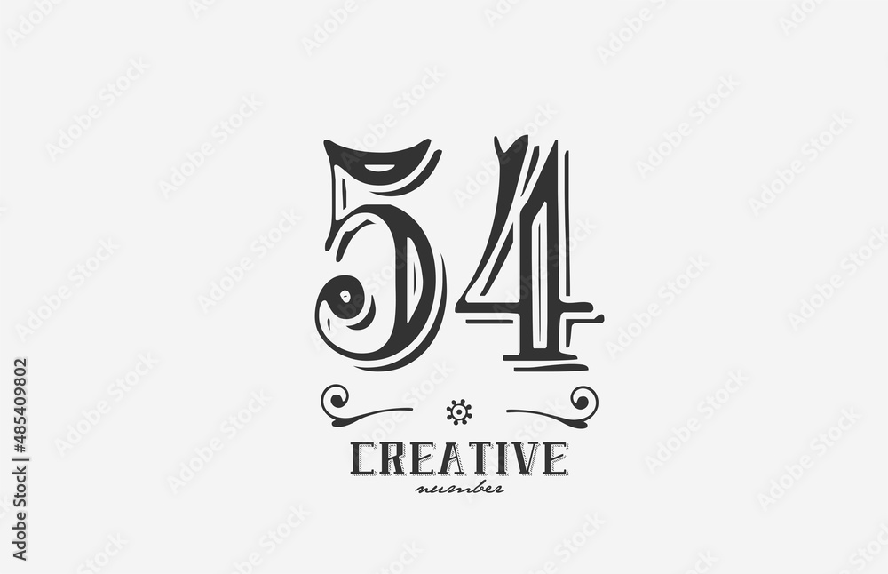 54 vintage number logo icon with black and white color design. Creative ...