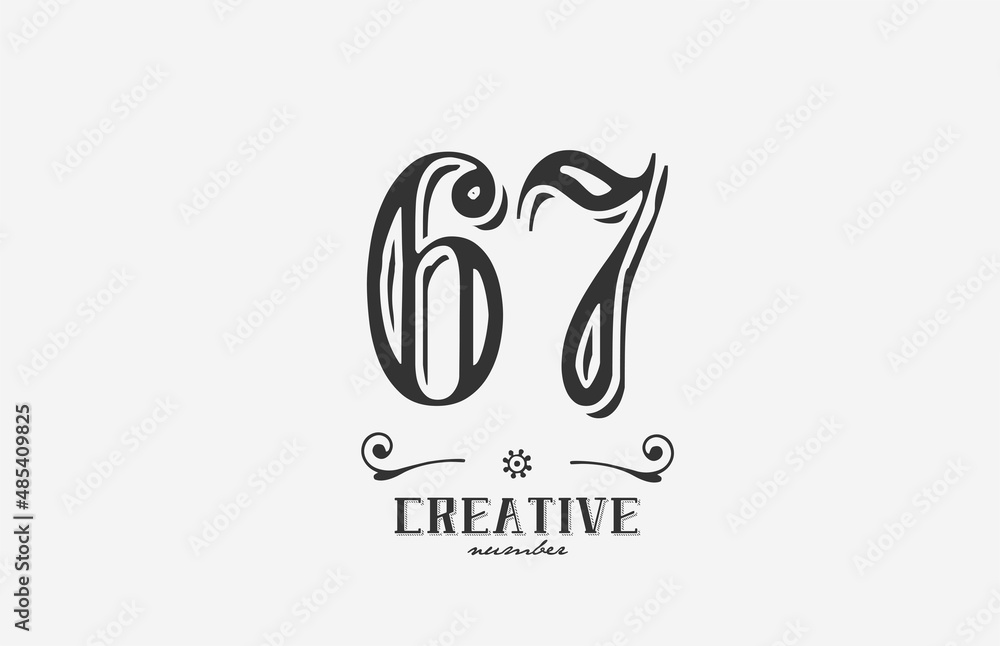 67 vintage number logo icon with black and white color design. Creative ...